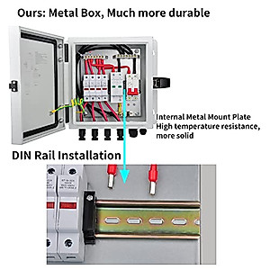 PowGrow PV Combiner Box, 4 String Metal Solar Combiner Box with 15A Rated Current Fuse, Surge Protective Device and 50A Air Circuit Breaker for On/Off Grid Solar Panel System, Pre-Wired Cable