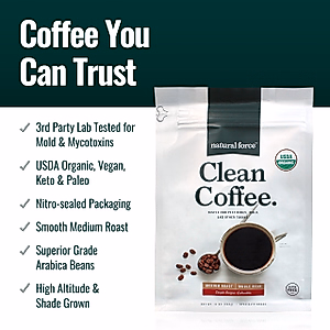 Natural Force Clean Coffee Dark + Medium Roast Bundle - Organic, Mold Free, Whole Bean Coffees Tested for Toxins and Powered by Purity – Great Taste + Aroma - 2x 12 Ounce Bags