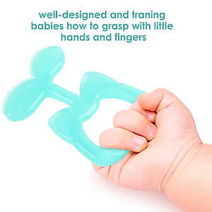BumbleBee Baby Teething Toys Silicone Teethers with Bristles for Cleaning Babies’ Teeth and Gums, Helpful to Teething Pain, Jelly Blue and Green