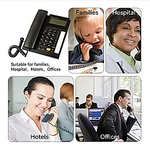 Corded Telephone Landline Telephone, Dual Interface Wired Telephone Big Button Landline Phones with Caller Identification Suitable for Office, Front Desk, Home, Hotel, Corded Landline (Black)