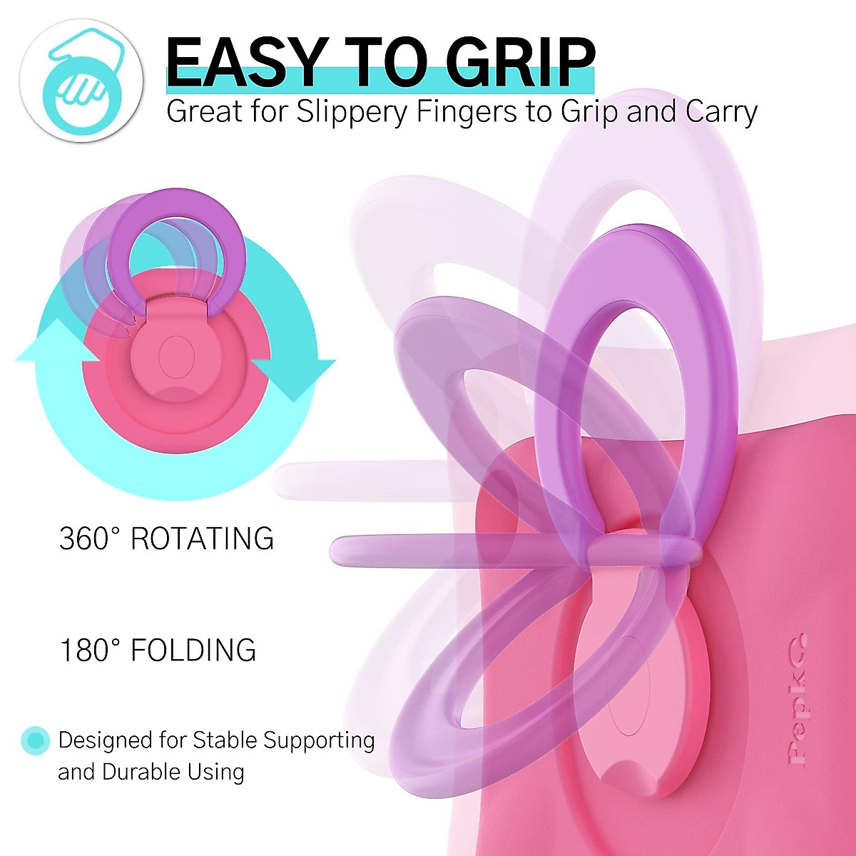 PEPKOO Kids Case for Fire HD 8 & HD 8 Plus Tablet, Light Weight Flexible Shockproof Cover with Foldable Handle Kickstand for Amazon Kindle Fire Tablet 10th Generation 2020, Pink Purple