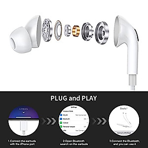XNMOA Wired Headphones for iPhone 14 13/12/11/Se/X/Xr/Xs/8/7, Wired Earbuds Noise Canceling in-Ear Headset with Microphone,Comfortable Wired Earphones with Volume Control,White