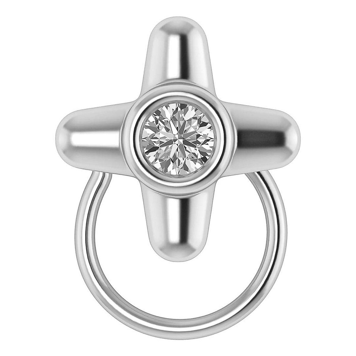 Pretty Jewels Round Cut Natural White Diamond Cross Nose Ring Stud In 14k White Gold Finish Sterling Silver Nose Ring Screw For Women Color: H-I, Clarity: SI1-SI2 (0.04 cttw)