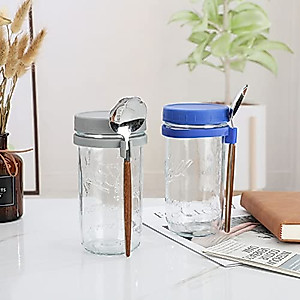 RWUDV Overnight Oats Jars with Spoon and Lid Set of 2, Airtight Oatmeal Container with Measurement Marks Mason Jars with Lid for Cereal on the Go Container for Milk Fruit Vegetable Salad Yogurt