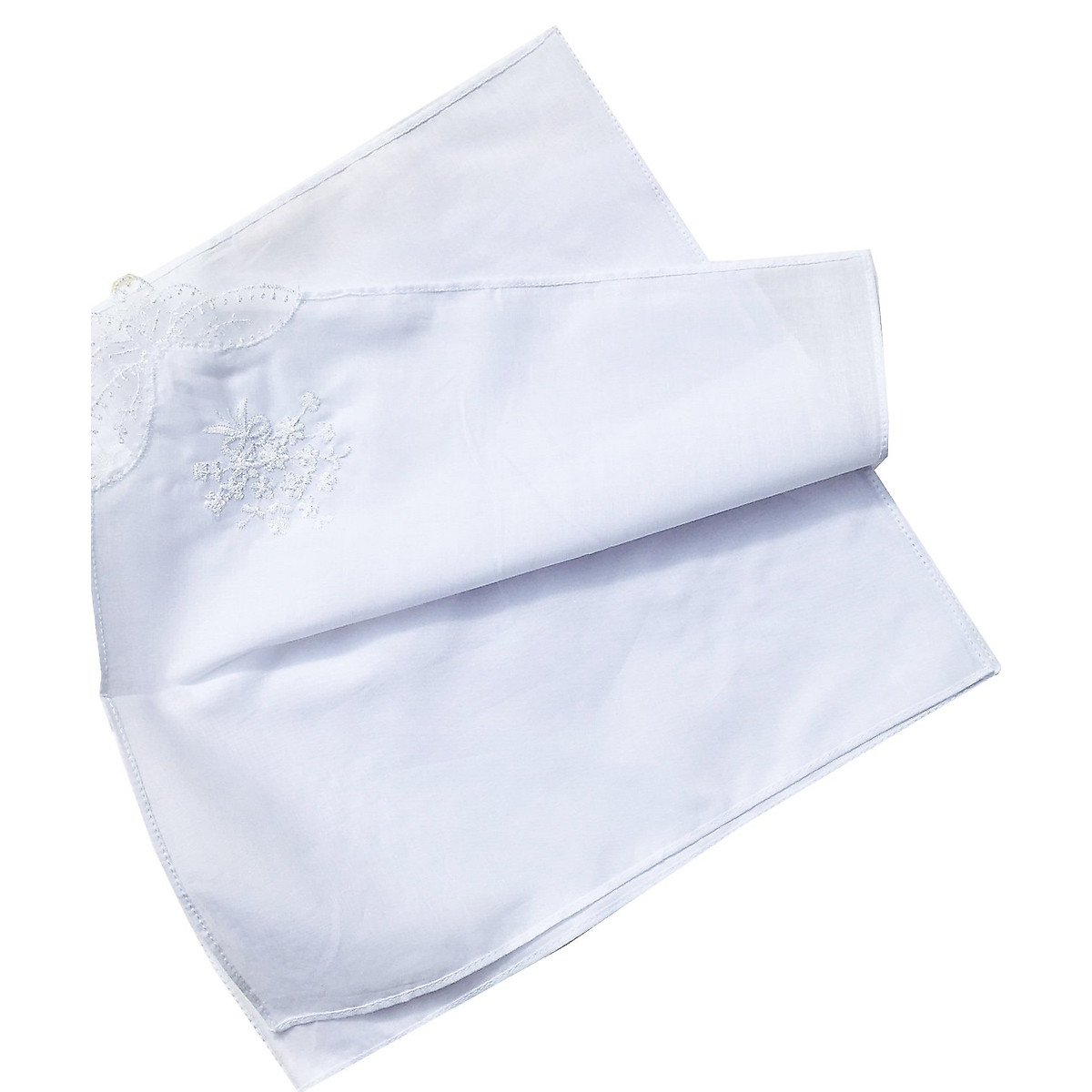 Womens White Flower Embroidered 100% Cotton Handkerchiefs Lace