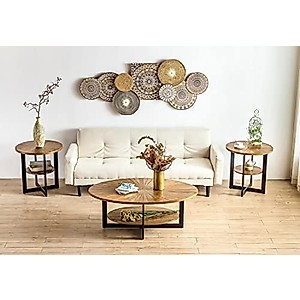 DAKVO Solid Wood Coffee Table for Living Room and Bedroom, Farmhouse Oval Coffee Table with Storage, Oval Round Coffee Tables Living Room