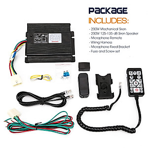 BooYu 12V 200W 37 Tones Police Warning Emergency Siren PA System [Slim Speaker Horn][135dB][Handheld Microphone][Hands-Free][2 x 10A Switches] for Firefighter Ambulance Vehicles Truck Car SUV ATV UTV