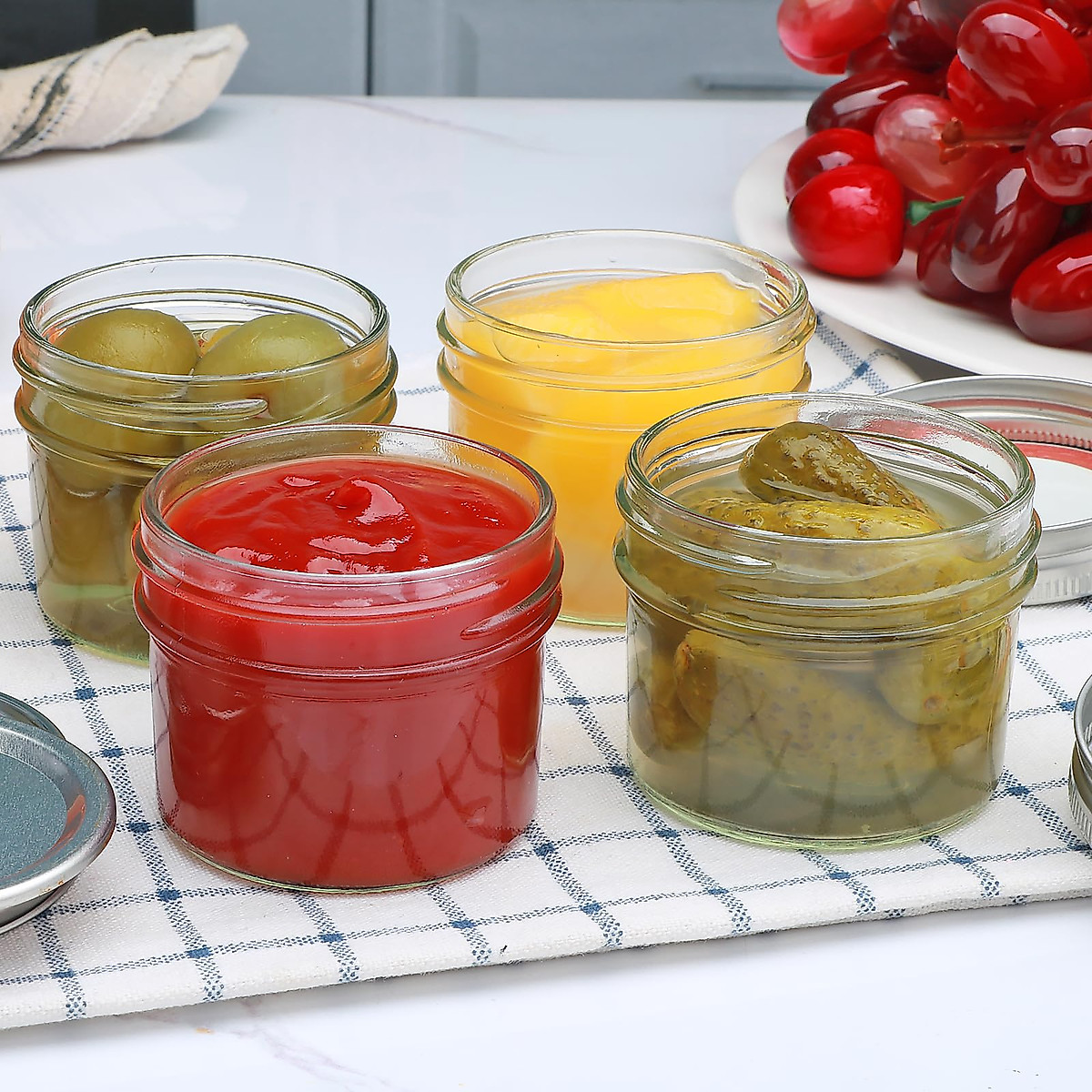 Brajttt Small Mason Jars, 4oz Glass Mason Jar with Regular Lids 9 Pack,Mini Jam Jars for Jelly, Jam, Honey, Dessert, Spice, Wedding Favor