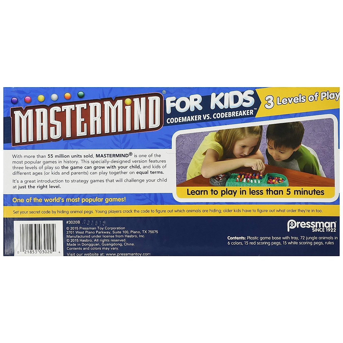 Pressman Mastermind for Kids - Codebreaking Game With Three Levels of Play Multicolor, 5"