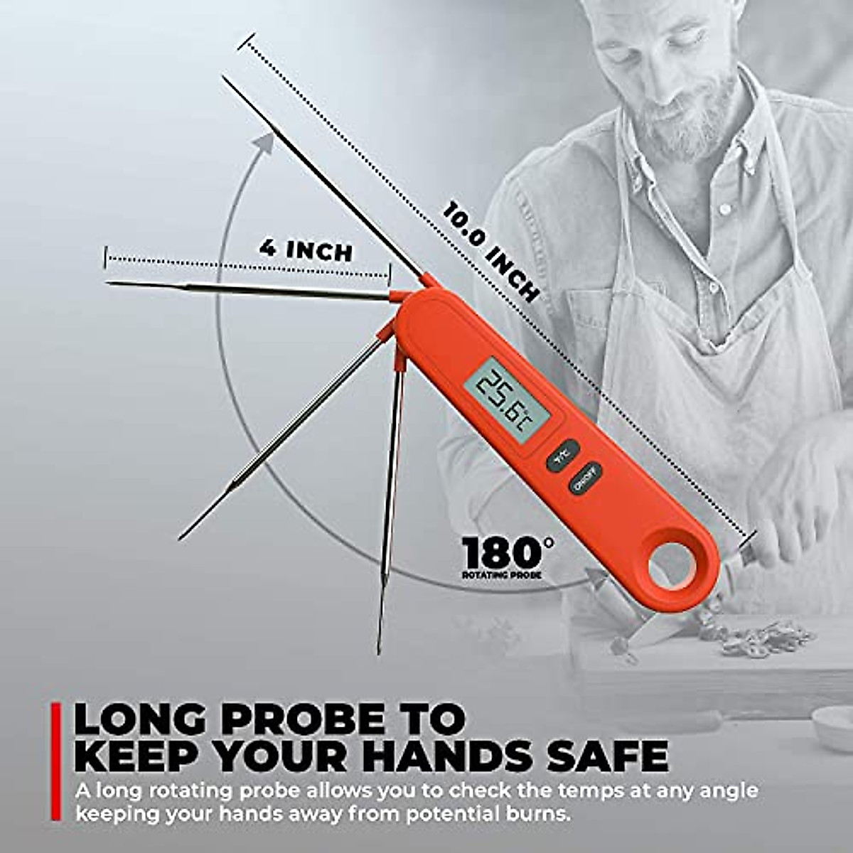 TINOLA Digital Instant Read Meat Thermometer for Meat Poultry Fish Cooking in Frying Pan Smoker Oven BBQ Grill Candy Thermometer (Orange)