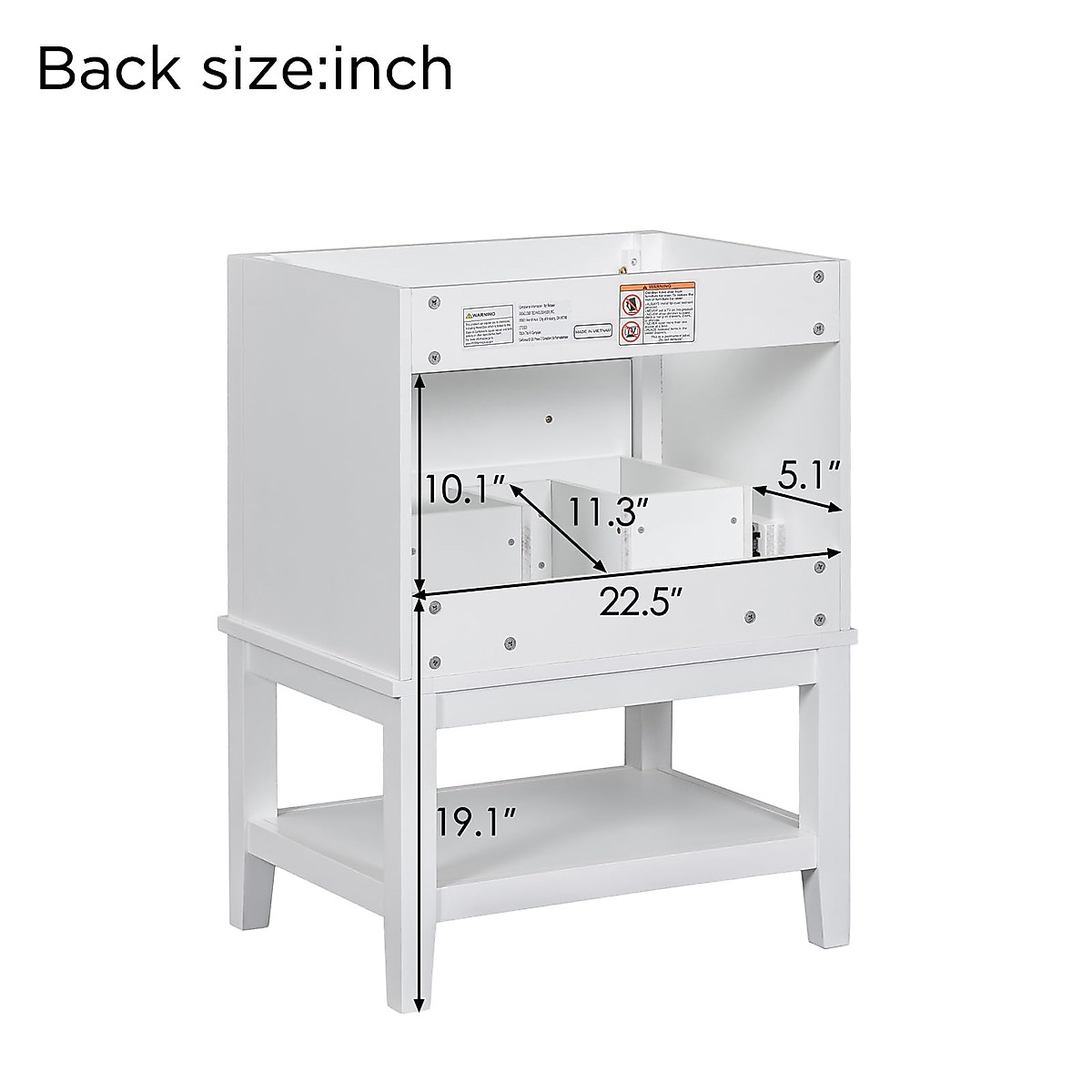 24" Bathroom Vanity Without Sink, Freestanding Bathroom Vanity Base Cabinet Solid Wood Bathroom Storage Cabinet with Drawer and Open Shelf for Small Space, White