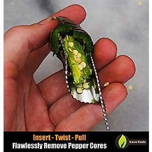 Cave Tools Jalapeno Pepper Corer and Deseeder to Peel or Slice Off Bell, Banana, or Chili Pepper Tops/Stems For Roasting Poppers on Grill, Smoker, or Oven - Kitchen and BBQ Accessories