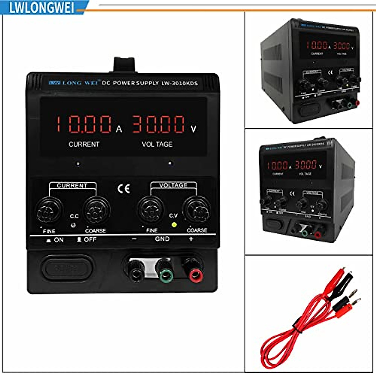 Lwlongwei DC Power Supply Variable, 30V 10A 300W Adjustable Switching Regulated DC Bench Power Supply with 4-Digits LED Power Display Coarse and Fine Adjustments