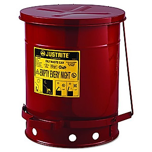 JUSTRITE 09300 Red Oily Waste Can, 10gal, Lever Lid