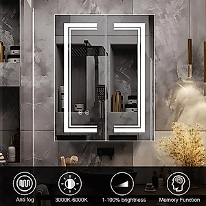 Janboe High-End Led Medicine Cabinet,Lighted Medicine Cabinet,3 Colors&Dimmable,Demister,Glass Shelf Illumination,USB Shaver Socket.Surface Mount or Recess Mount,24 * 30inch