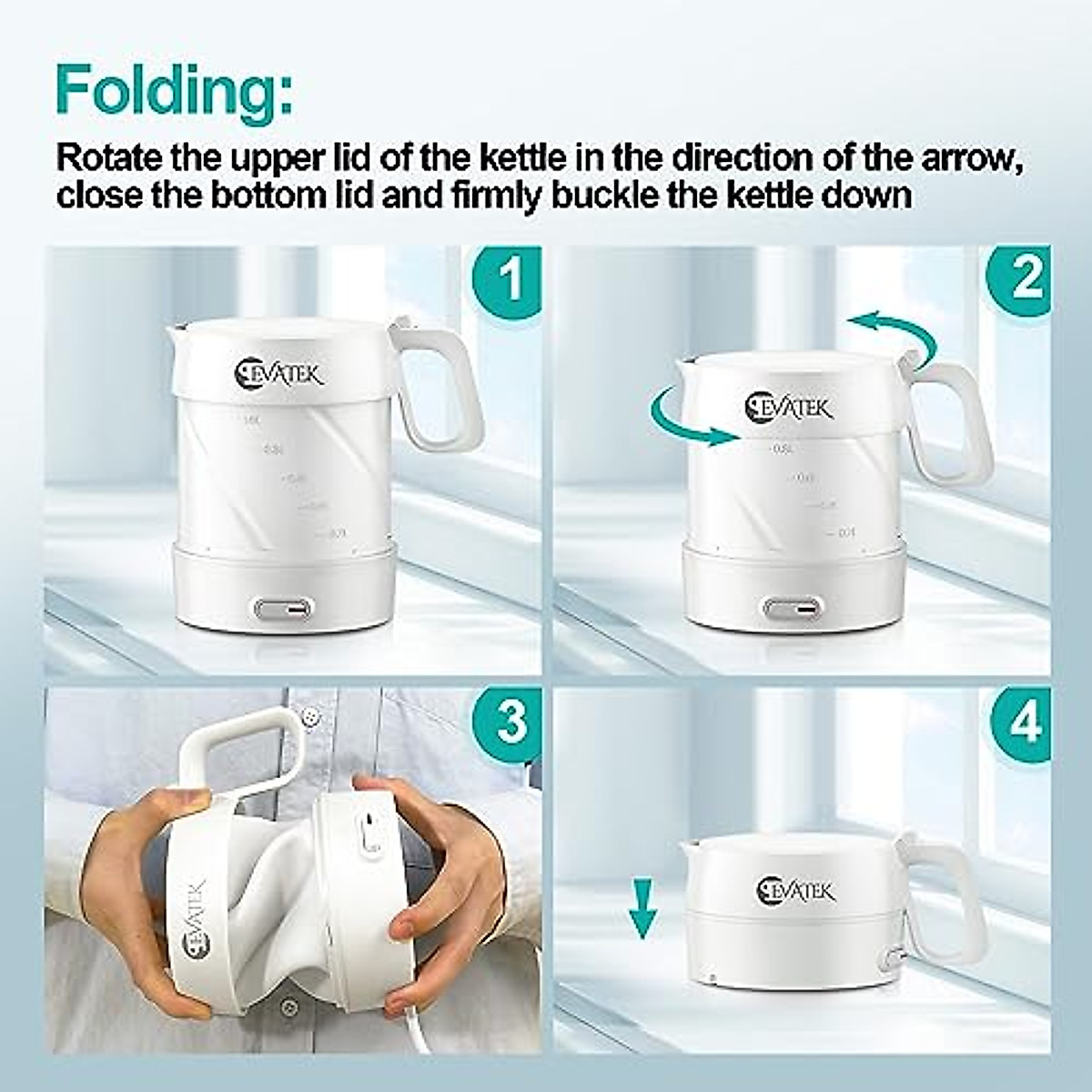Small Electric Kettle, Travel Foldable Electric Kettle,110-220V Dual Voltage Collapsible Kettle Travel Electric,1L BPA-Free Boil Dry Protection Portable Kettle for Travel, Camping, Picnic