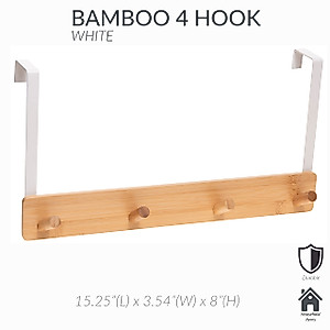 Simplify 4 Over The Door Hook | Closet | Bedroom | Bathroom | Laundry Room | Storage | Towel & Robe Hanger | Accessories Organizer | White