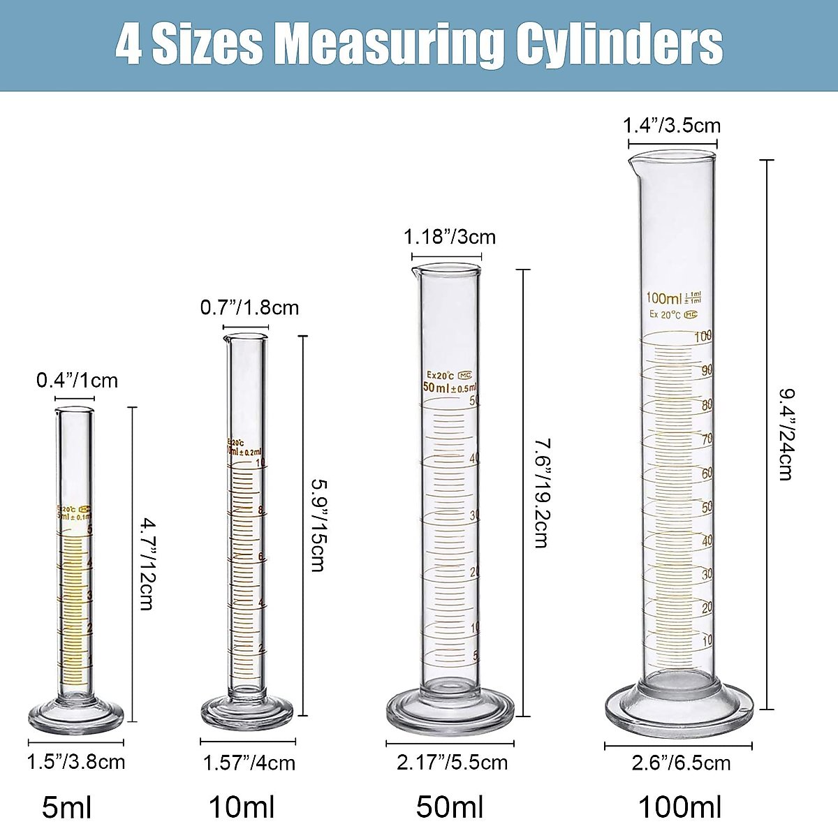 Glass Flask Erlenmeyer Flask Set Narrow Mouth 2000ml Thick Glass Graduated Measuring Cylinder Set 5ml 10ml 50ml 100ml Glass Measuring Beaker Set 50ml 100ml 250ml