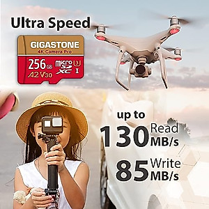 [5-Yrs Free Data Recovery] Gigastone 256GB Micro SD Card, 4K Camera Pro MAX, A2 V30 MicroSDXC Memory Card for Smartphone, Gopro, Action Cams, 4K UHD Video, Up to 130/85 MB/s, UHS-I U3 C10 with Adapter