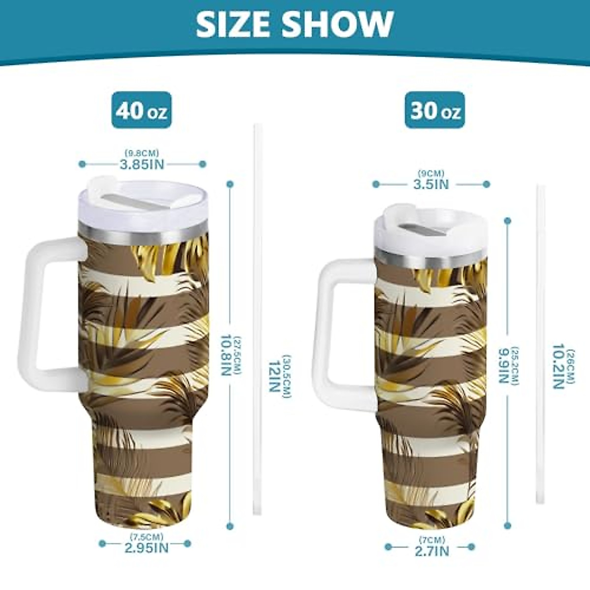 ODAWA 30 Oz Tropical Leaves Stripe Brown Insulated Water Bottle with Lid and Straw, 2 in 1 Lid Insulated Double Insulated Tumblers