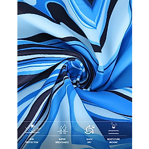 Long Sleeve Golf Shirts for Women UPF50+ Sun Protection Loose Fitting Workout Tops 1/4 Zip Up Fast Dry Lightweight Moisture Wicking Tennis Yoga Athletic Shirt Marble Printed Blue Wave, XX-Large