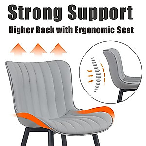 YOUNIKE Dining Chairs Set of 2 Faux Leather Upholstered Cushioned with Ergonomic Back Metal Legs for Dining Room Bedroom Living Room Waiting Room Desk Chair, Grey, Loads 300 lbs