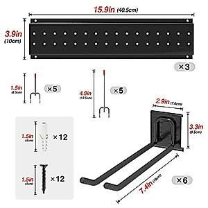 Stormann Tool Storage Rack Wall Mount Garage Tool Organizer Heavy Duty 16 Hooks Max Load to 600lbs for Power Tools, Shovels, Rakes, Brooms, Weeder, Leaf Blower ,and More