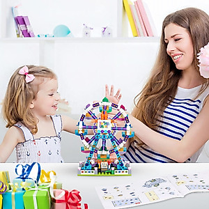 Girls Building Blocks Set Toy，653pcs Micro Mini Building Blocks, Ferris Wheel Toy, Carnival Amusement Park STEM Construction Kits for Kids, Girls Gift for Age 6-12 Years Old 4 (l) 4 (w) 5.5 (h) inch