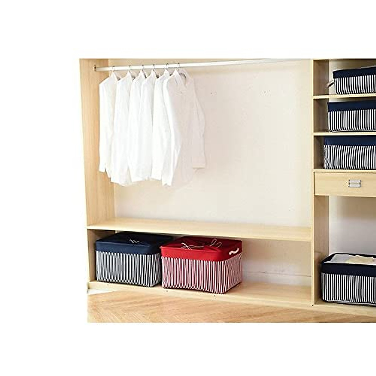Queenie Wong 2 Pack Closet Canvas Fabric Storage Basket Storage Bins Organizing Baskets for Shelves, Closets, Laundry, Nursery, Decorative Baskets for Gifts Empty