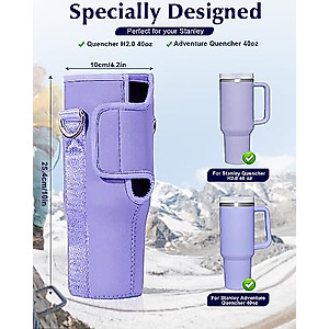 OriJoy Water Bottle Carrier Bag Holder for Stanley 40/30 Oz Tumbler Cup Accessories, Neoprene Pouch Sleeve with Adjustable Crossbody Strap, Purple