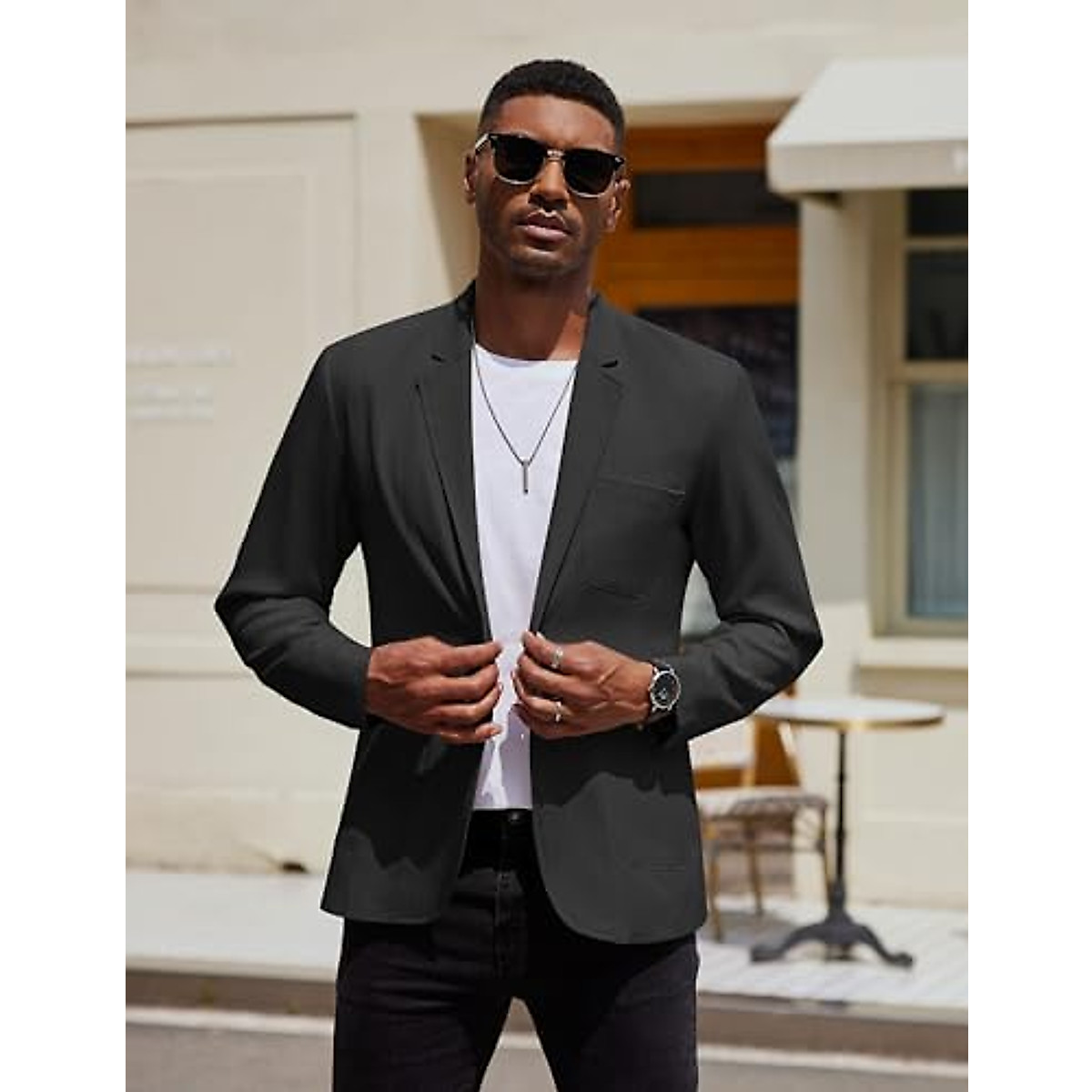 COOFANDY Men's Herringbone Blazer Jacket Slim Fit Casual Sport Coats Two Button Lightweight Suit Jacket Black