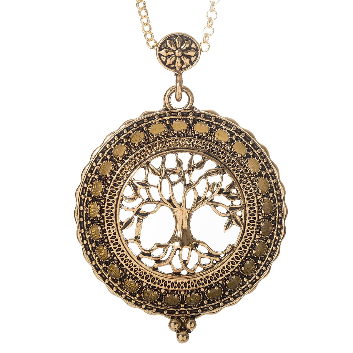 Artisan Owl Tree of Life 4x Magnifier Magnifying Glass Sliding Top Magnet Pendant Necklace (Gold Tone)