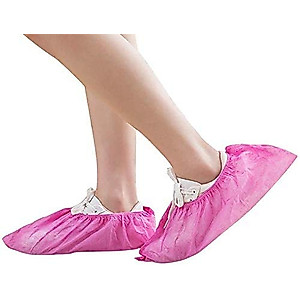 Disposable Shoe Covers 100PCS Non-Slip Durable Indoor Boot Overshoes Protector Thicked Non-Woven Shoe Covers for Carpet Floor Protection Construction Offices One Size Fits All (Pink)
