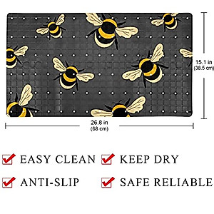 Non-Slip Bathtub Mats Cute Bumble Bee on Grey Background Prints Soft Bath Tub Bathroom Shower Mat for Baby and Adults, Machine Washable