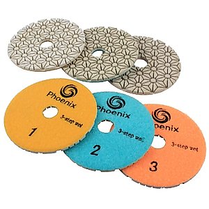 3 Step Diamond Polishing Pads 4 Inch, Stone Polishing Kit for Granite Stone Concrete Marble Quartz, Wet Polish Pad Kit for Drill Grinder Polisher, Wet Use Only - 3 Steps (#1, 2, 3) 1 Unit Each Step