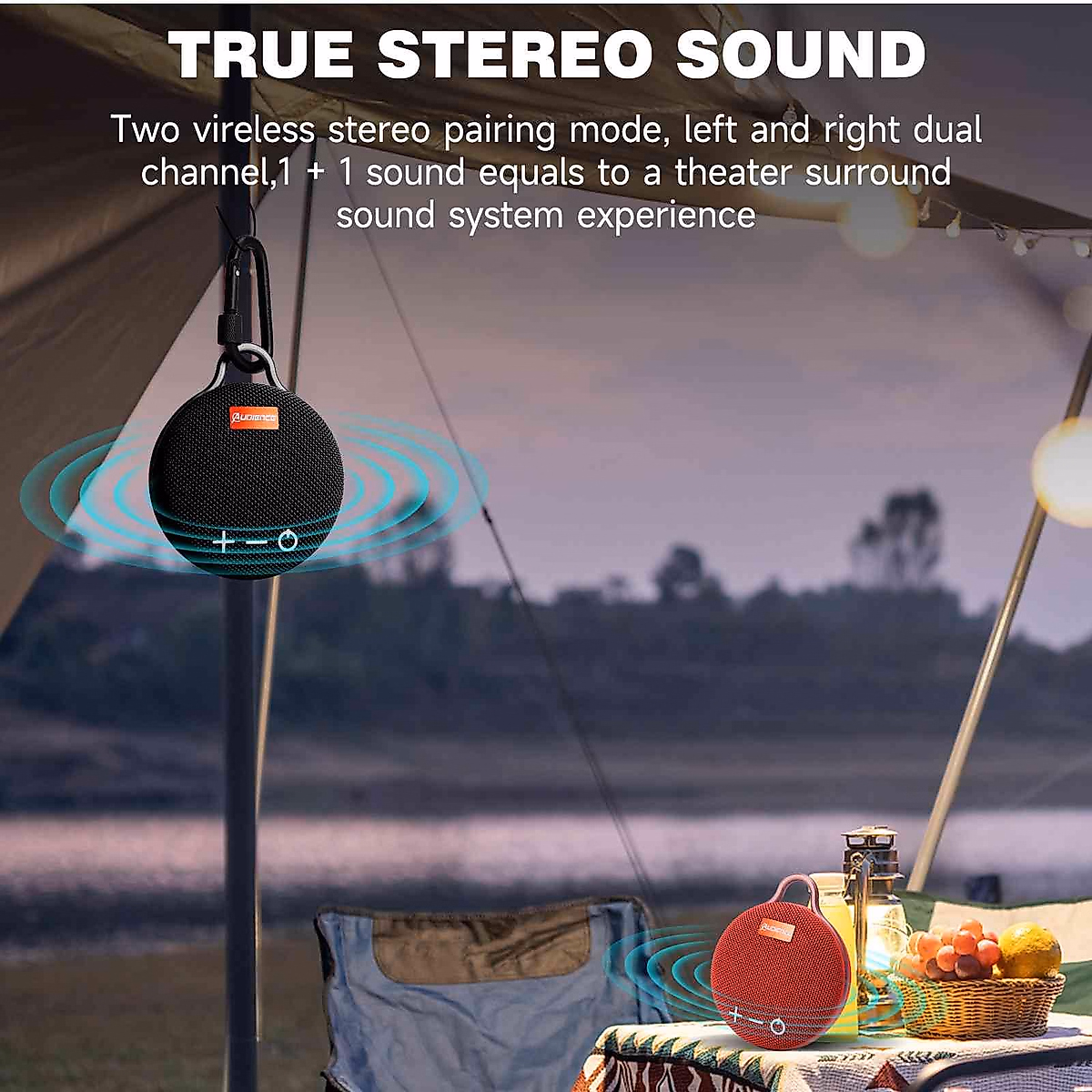 UrbanX Audience Series IPX7 Bluetooth Waterproof Speaker with Clip, Compact Speaker with Big Sound, Punchy Bass, Wireless for Samsung Galaxy Tab S8+ & Beach, Pool, Boat, Biking Black 1 Pack