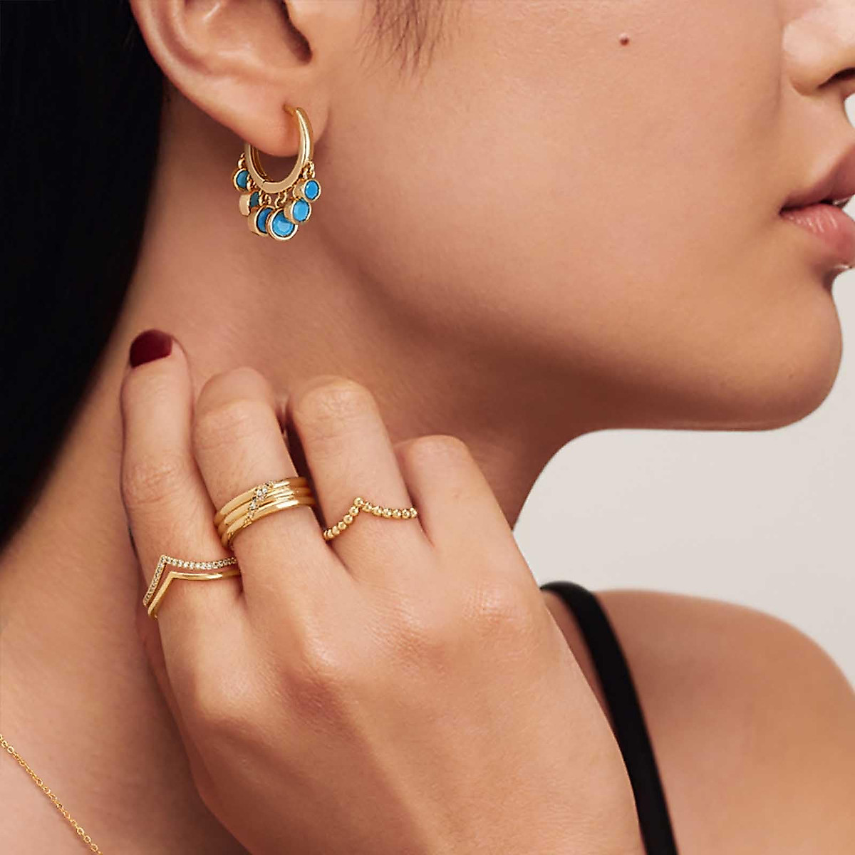 BENEIGE Gold Dangle Huggie Hoop Earrings for Women 14k Gold Plated Dainty Turquoise Tassel Coin Hoop Earrings Boho Beach Handmade Hypoallergenic Jewelry Gift