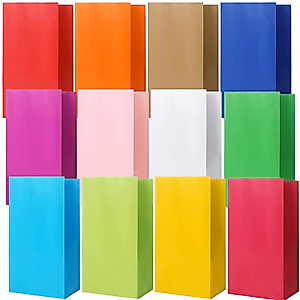 120 Pcs Solid Color Party Favor and Wrapped Treat Bags 12 Colors Goodie Bags Small Gift Bags Paper Bags Candy Bags for Birthday Baby Shower Wedding Crafts and Activities, 5.1 x 3.1 x 9.4 Inch