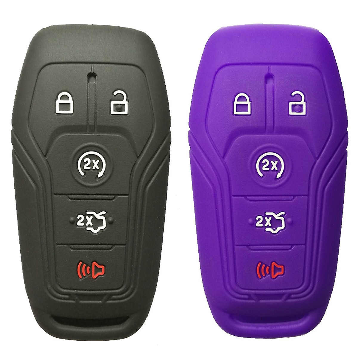 Qty(2) Alegender 5 Buttons Rubber Smart Key Cover Jacket Glove Holder for Ford Fusion Explorer F-150 Mustang Lincoln MKZ MKC Fob Remote