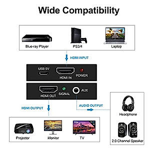 HDMI Audio Extractor 4K, avedio links HDMI to HDMI + 3.5MM Audio Output Converter Adapter Inserter, Support 1080P 3D Compatible with Fire Stick, Xbox, Laptop,Blu-Ray Player