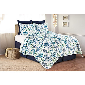 C&F Home Bluewater Bay King Cotton Quilt Set All-Season Oversized Reversible Nautical Coastal Beach Theme Bedspread 3 Pcs with Shams King 3 Piece Set Blue