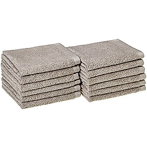 Amazon Basics Cotton Washcloths, Quick-Dry, 12" x 12", 12-Pack, Platinum