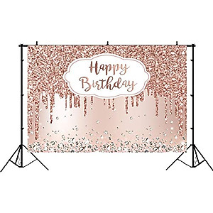 Lofaris Rose Golden Birthday Party Backdrop Glitter Diamonds Happy Birthday Background Girls Sweet 16 18th 21th Birthday Party Decorations Photo Booth Props5x3ft