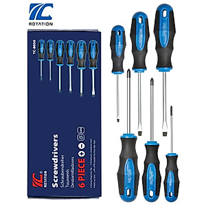 6PCS Magnetic Tip Screwdriver Set, 3 Phillips and 3 Flat, Professional Cushion Grip | 6-Piece Hand Tools Set