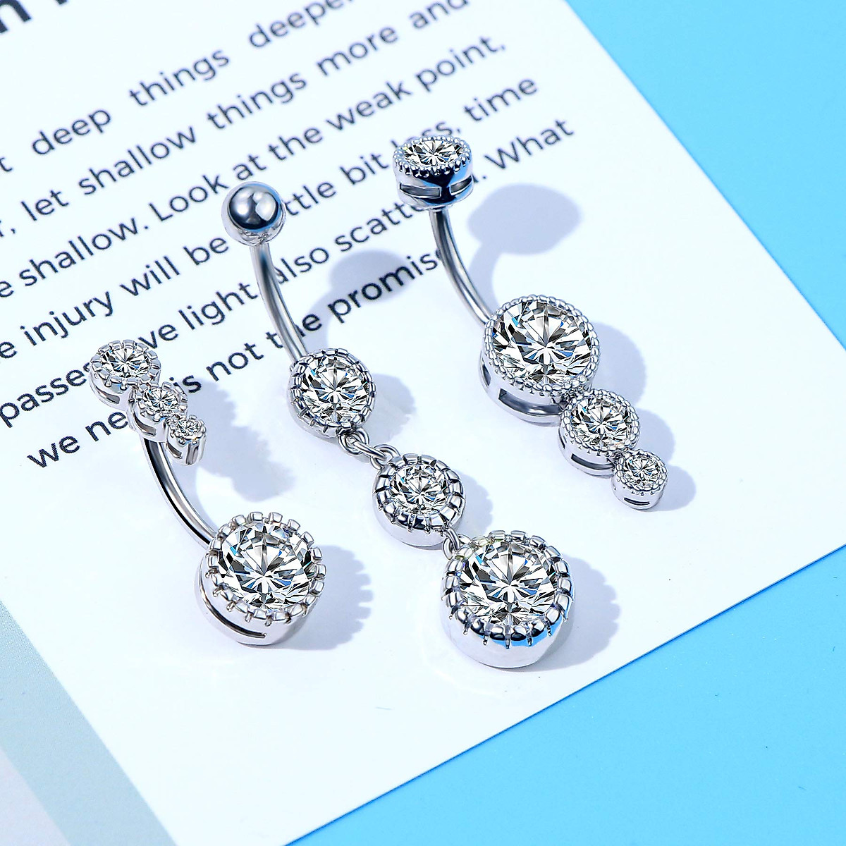 OUFER 3PCS Belly Button Rings Clear CZ 316L Surgical Steel Belly Rings Dangle Navel Rings Belly Rings Belly Piercing Jewelry