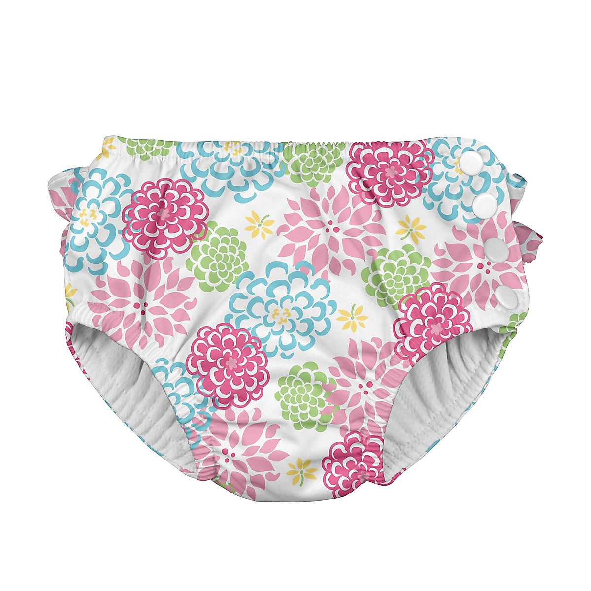 Ruffle Snap Reusable Absorbent Swimsuit Diaper-White Zinnia-18mo