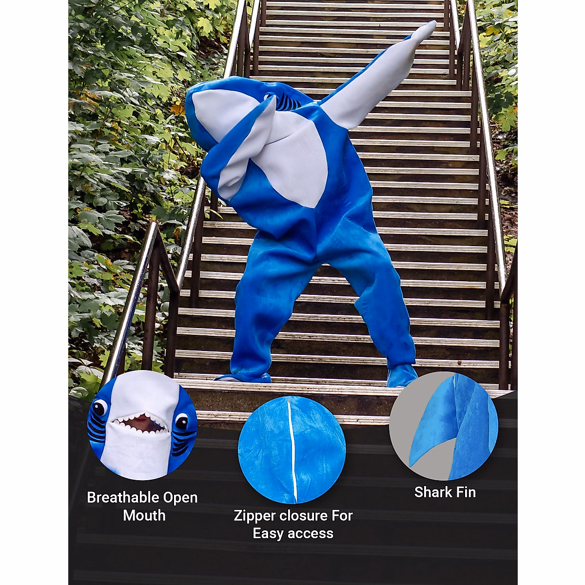 Costume Agent Left Shark Perry Live Dancing Mascot Zip Jumpsuit Halloween Cosplay (Blue)