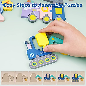NiToy Wooden Jigsaw Puzzles for Kids, 5 Pack Vehicle Shapes Montessori Building Block Puzzle Toys for 3+ Years Old Boys and Girls Preschool STEM Early Learning Educational Games Gift for 36 Months+