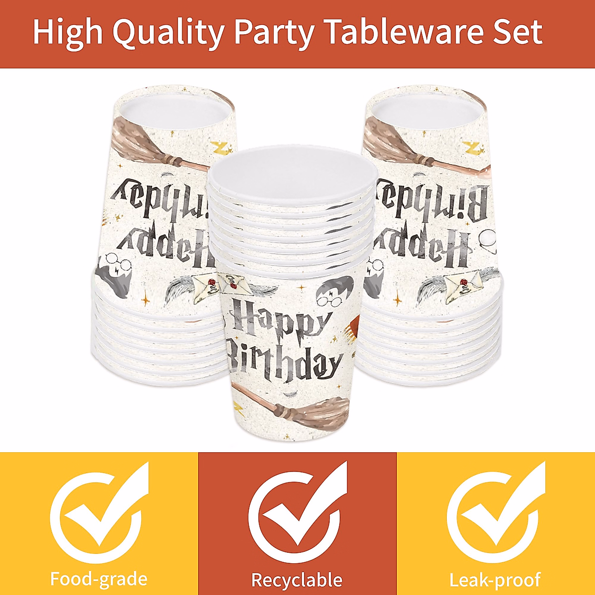 AURORAPARTY 170pcs Birthday Party Supplies Party Paper Plates Napkins Cups Kids Boys Birthday Decorations Birthday Tablecloth Banner Disposable Forks Tableware Set for 24 Guests