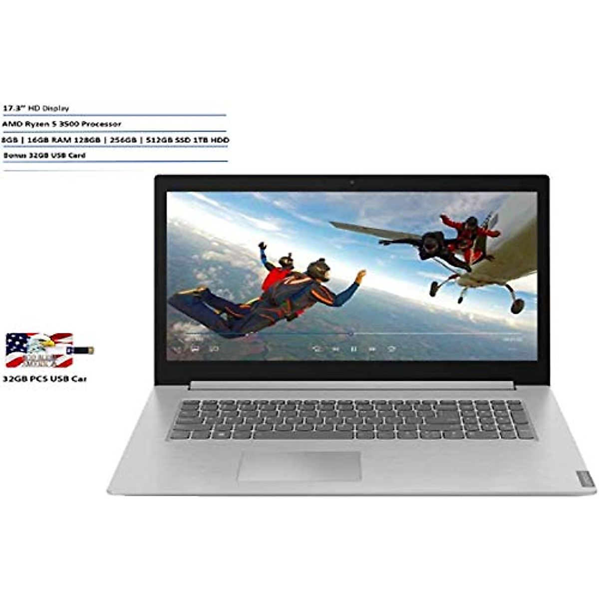 Lenovo 2019 Newest PC IdeaPad L340: 17.3 HD Display, AMD Ryzen 5-3500, 16GB Ram, 1TB HDD WiFi, Bluetooth, DVDRW, USB-C, HDMI, Webcam, Dolby Audio, Win 10, 32GB USB Card